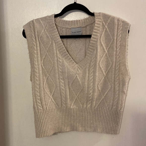 Pink Rose | Sweaters | Tan Cable Knit Short Sweater Vest Polyester By ...